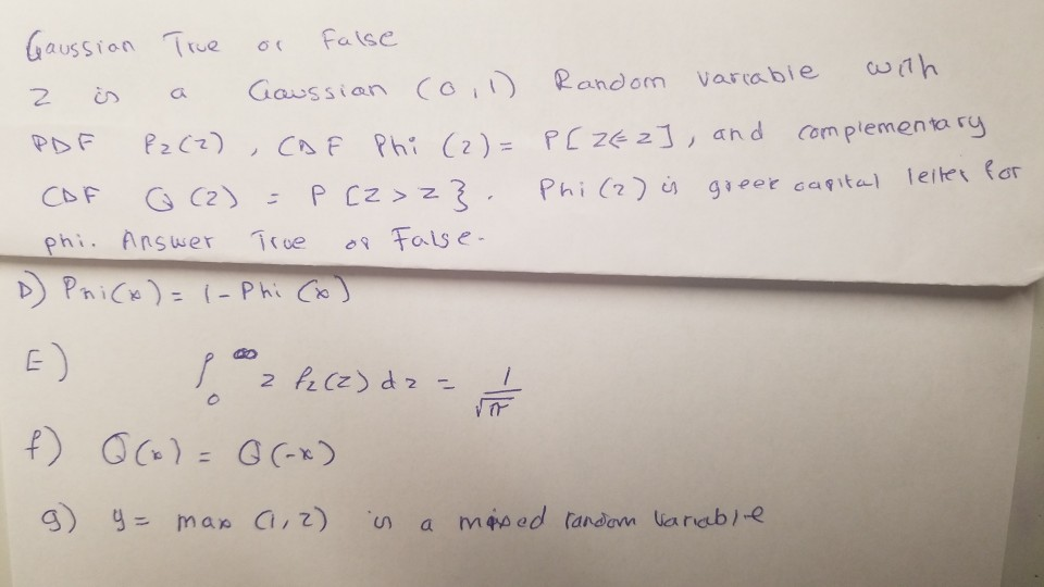 Solved Gaussian True or False z i r a Gaussian coil Random | Chegg.com