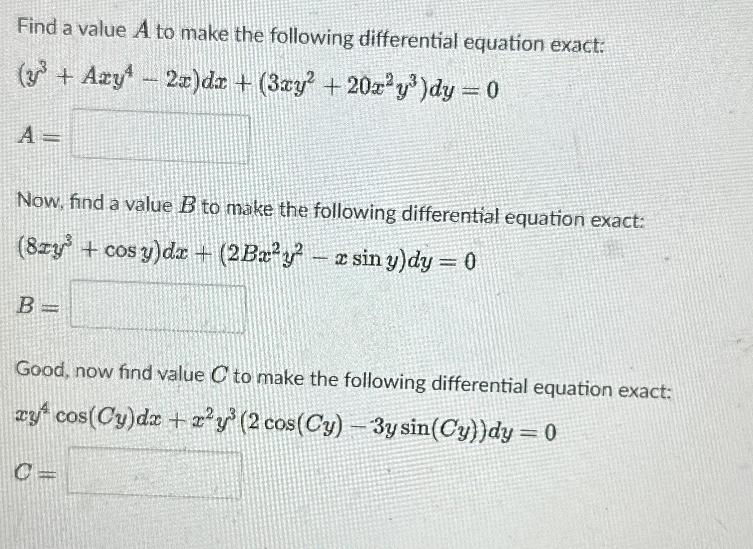 Solved Find a value A to make the following differential | Chegg.com