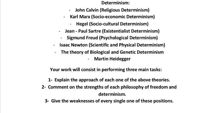 Determinism: John Calvin (Religious Determinism) Karl | Chegg.com