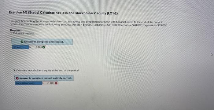 Solved Exercise 1-5 (Stotic) Calculate net loss and | Chegg.com