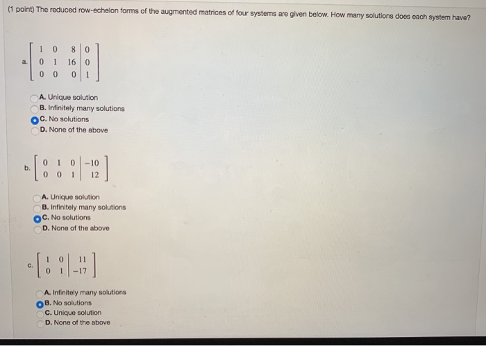 Solved (1 point) The reduced row-echelon forms of the | Chegg.com