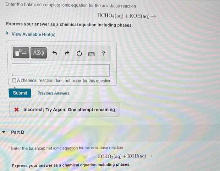 Solved Enter the balanced complete ionic equation for the | Chegg.com
