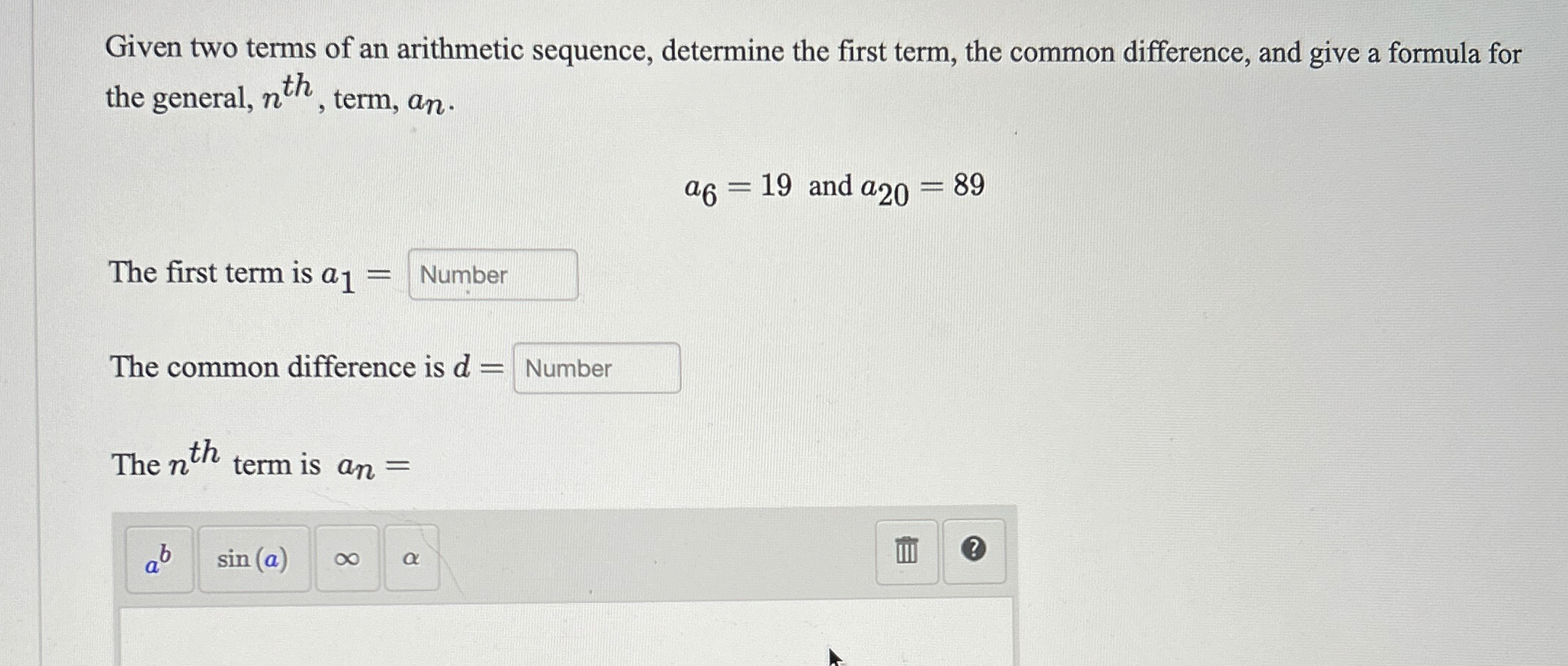 Solved Given two terms of an arithmetic sequence, determine | Chegg.com