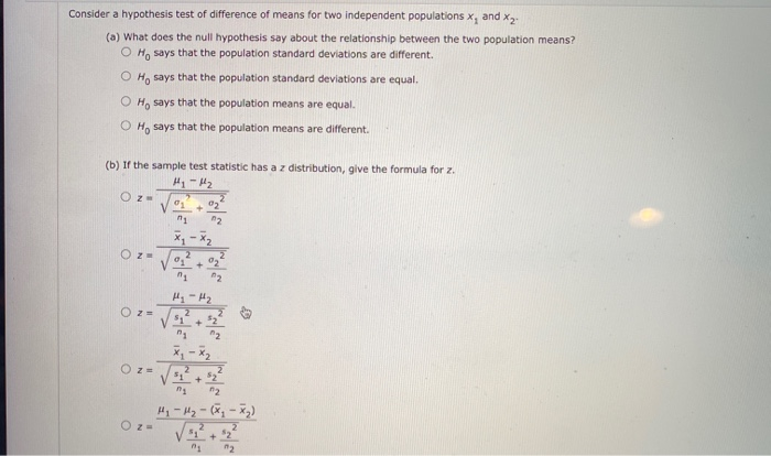 Solved Consider a hypothesis test of difference of means for | Chegg.com