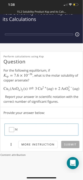 Solved 1:38 15.2 Solubility Product Ksp and its Calc... its | Chegg.com