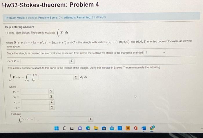 Solved Hw33-Stokes-theorem: Problem 4 Problem Value 1 | Chegg.com