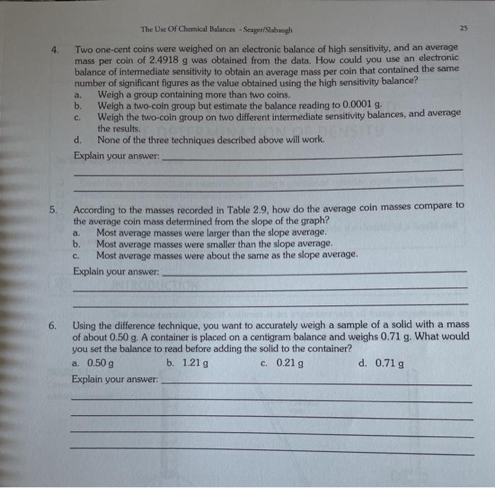 THE USE OF CHEMICAL BALANCES A. The Centigram Balance | Chegg.com