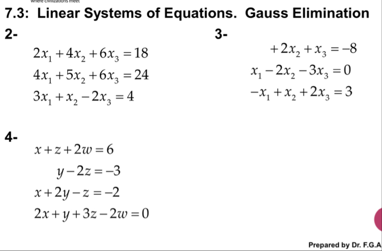 Solved 7.3: Linear Systems of Equations. Gauss | Chegg.com