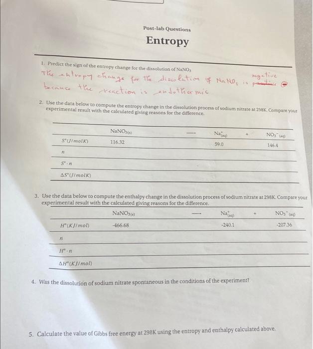 Solved 1. Predict the sign of the entropy change for the | Chegg.com