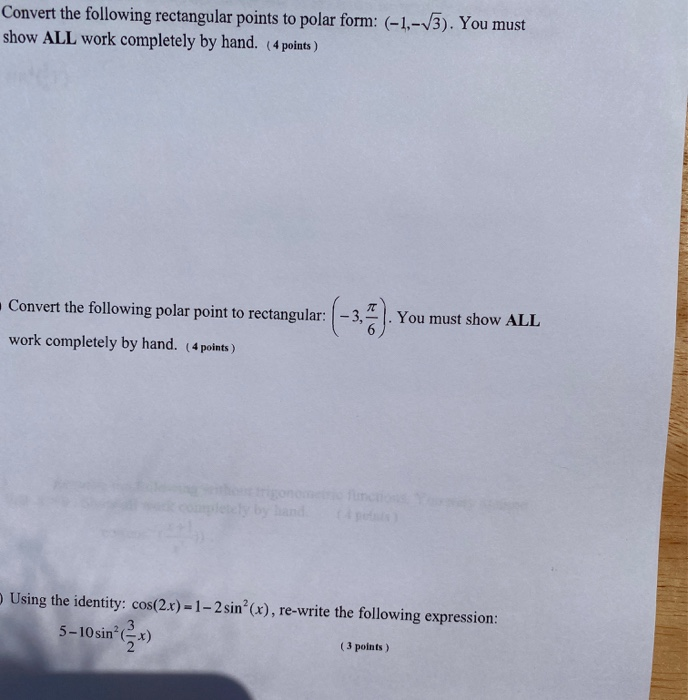 Solved Convert the following rectangular points to polar | Chegg.com