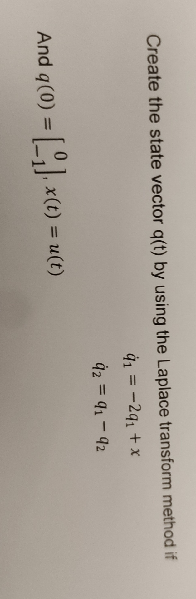 Solved Create the state vector q(t) ﻿by using the Laplace | Chegg.com
