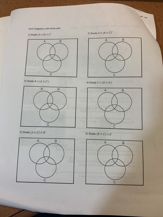 Solved Venn Diagrams with three sets 2) Shade An(BUC)' 1) | Chegg.com