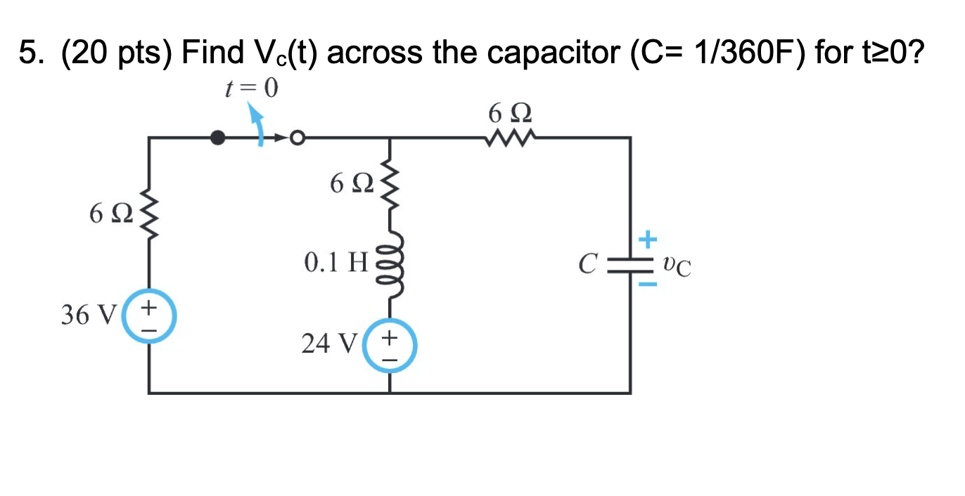 Solved (20pts) ﻿Find Vc(t) ﻿across the capacitor (C=1360F) | Chegg.com