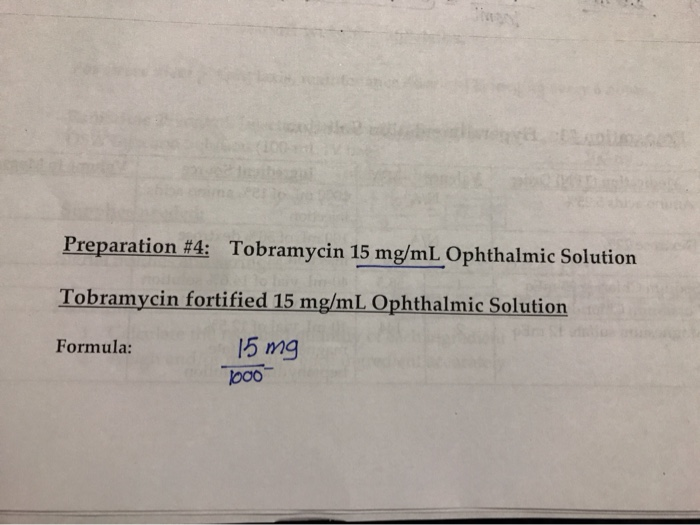 Preparation #4: Tobramycin 15 mg/mL Ophthalmic | Chegg.com