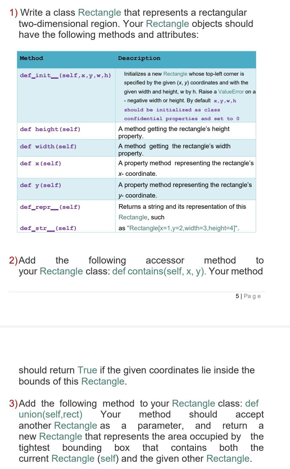 Solved 1) Write a class Rectangle that represents a | Chegg.com