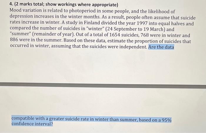 Solved 4. ( 2 marks total; show workings where appropriate) | Chegg.com