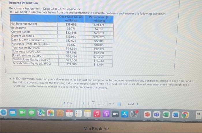 Solved Required information Benchmark Assignment - Coca.Cola | Chegg.com