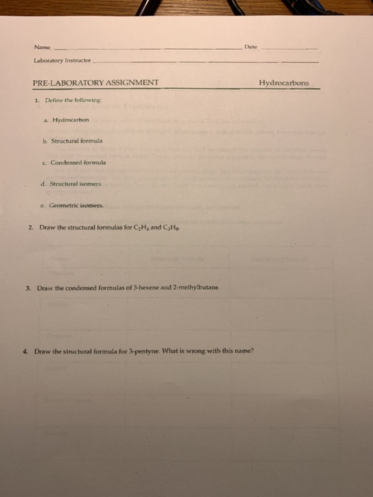 Solved Name Date Laboratory Instructor PRE-LABORATORY | Chegg.com