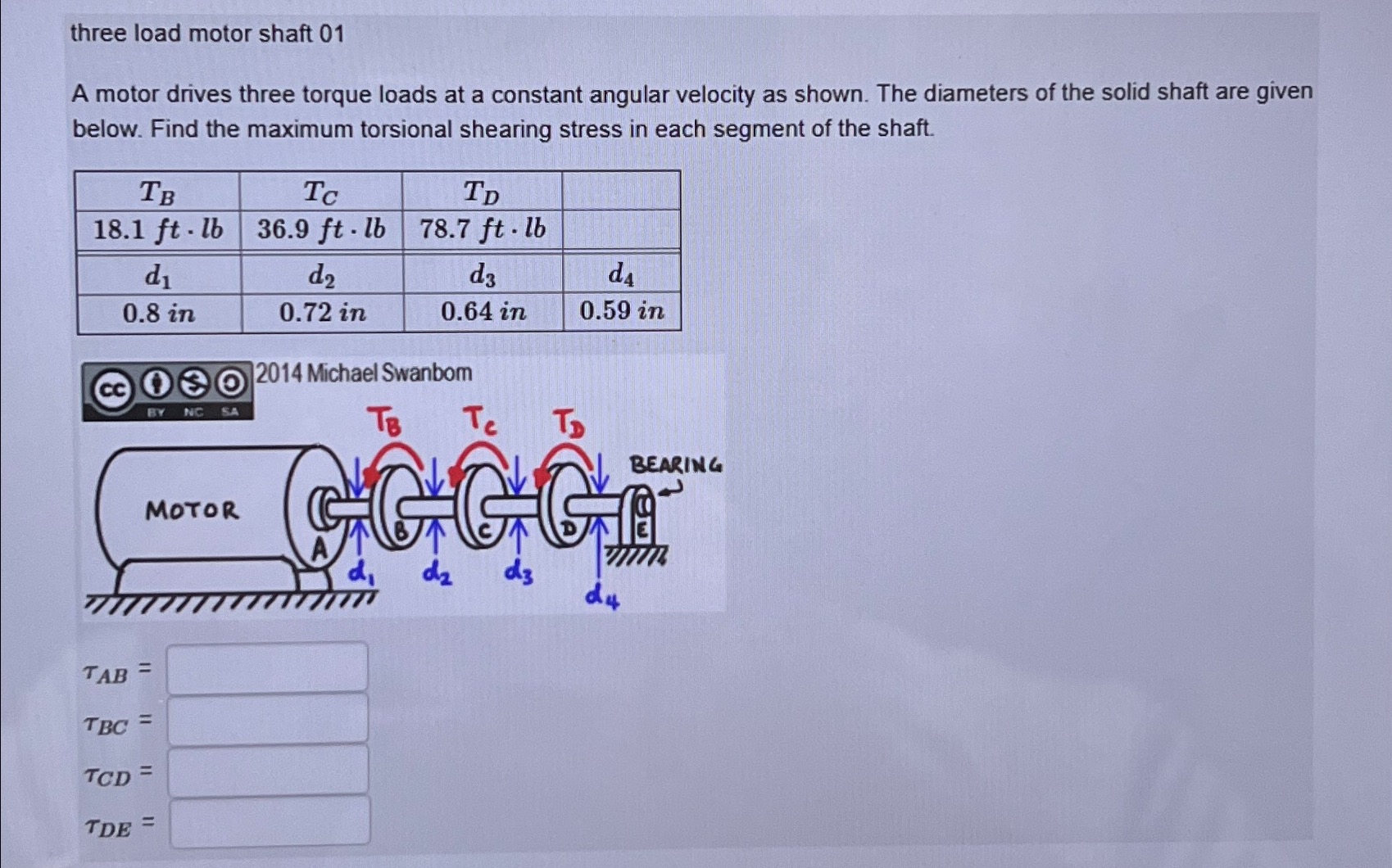 Solved three load motor shaft 01A motor drives three torque | Chegg.com