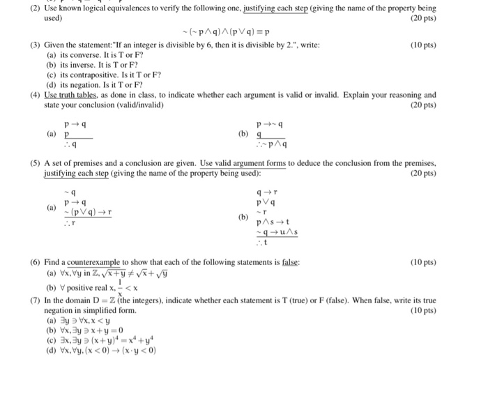 Solved (2) Use known logical equivalences to verify the | Chegg.com Solved (2) Use known logical equivalences to verify the | Chegg.com