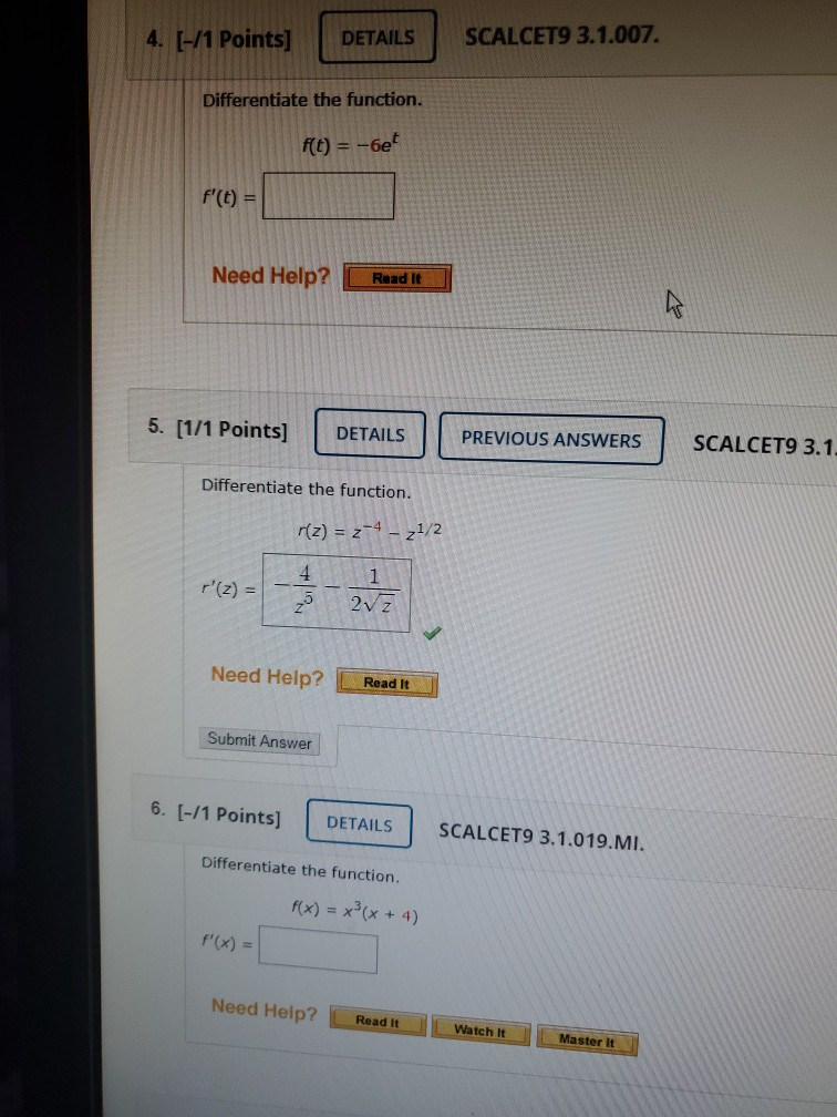 Solved 4. [-/1 Points] DETAILS SCALCET9 3.1.007. | Chegg.com