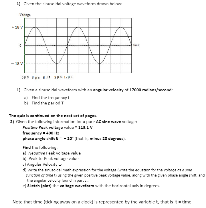 Solved 1 Given The Sinusoidal Voltage Waveform Drawn Below