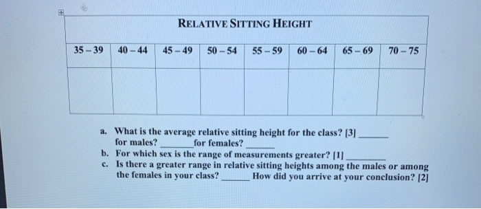 Solved EXERCISE A: MEASURING RELATIVE SITTING HEIGHT: 1. | Chegg.com
