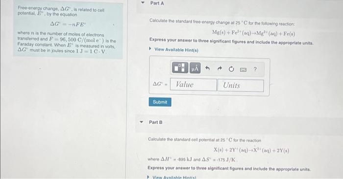Free-energy change, ΔG∘, is rolated to cell | Chegg.com