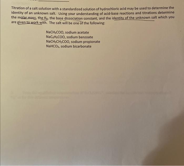 Solved Titration of a salt solution with a standardized | Chegg.com