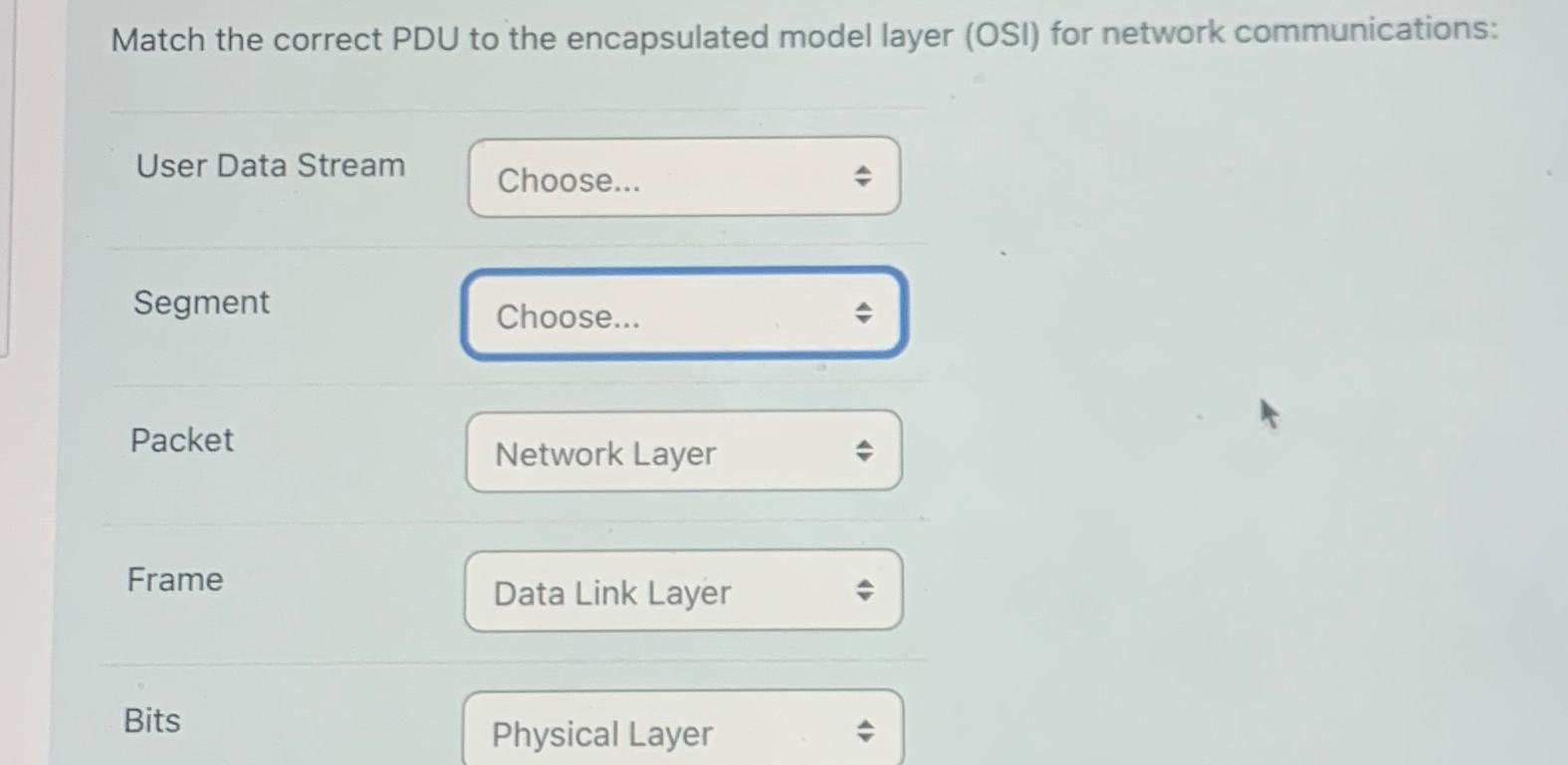 Solved Match the correct PDU to the encapsulated model layer | Chegg.com