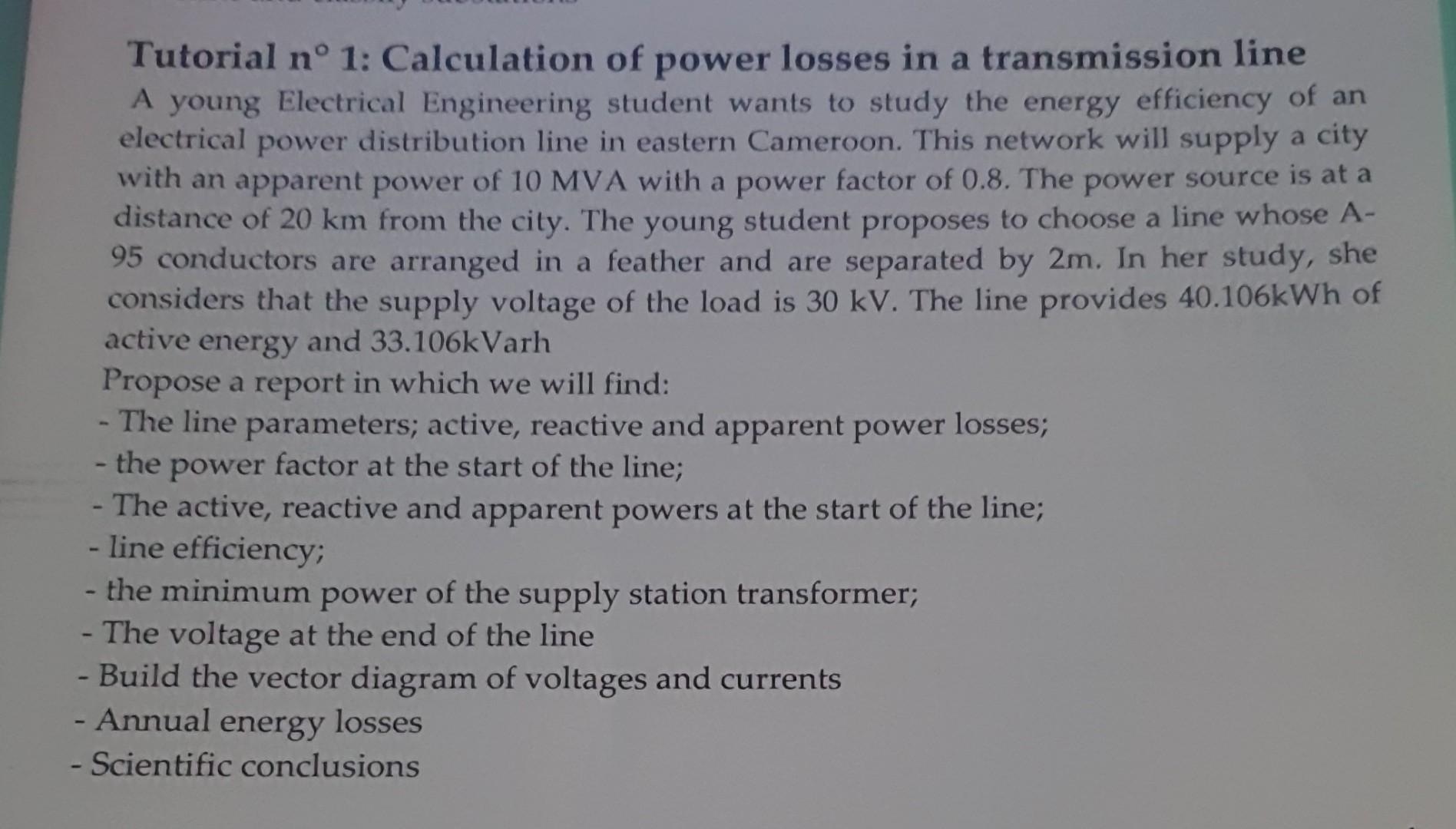 Tutorial n∘1 : Calculation of power losses in a | Chegg.com