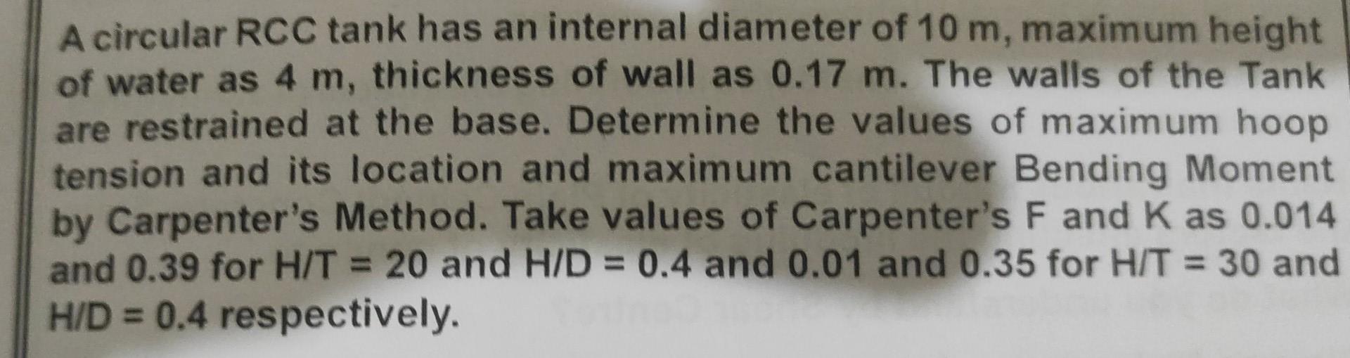 Solved A circular RCC tank has an internal diameter of 10 m, | Chegg.com