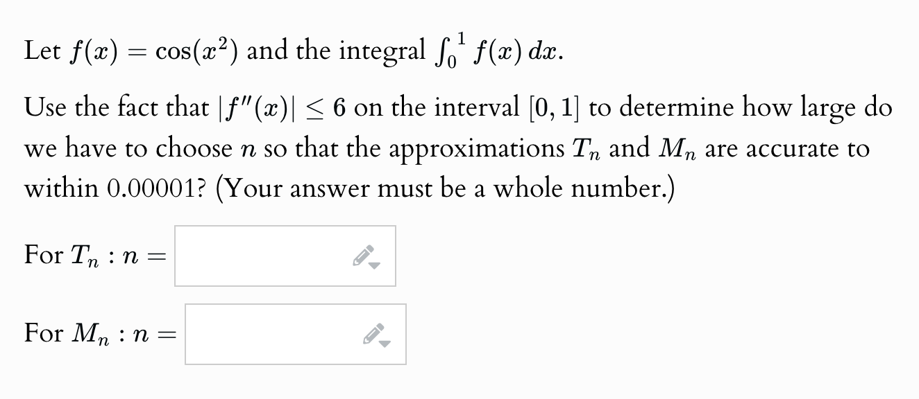 Solved Let f(x)=cos(x2) ﻿and the integral ∫01f(x)dx.Use the | Chegg.com