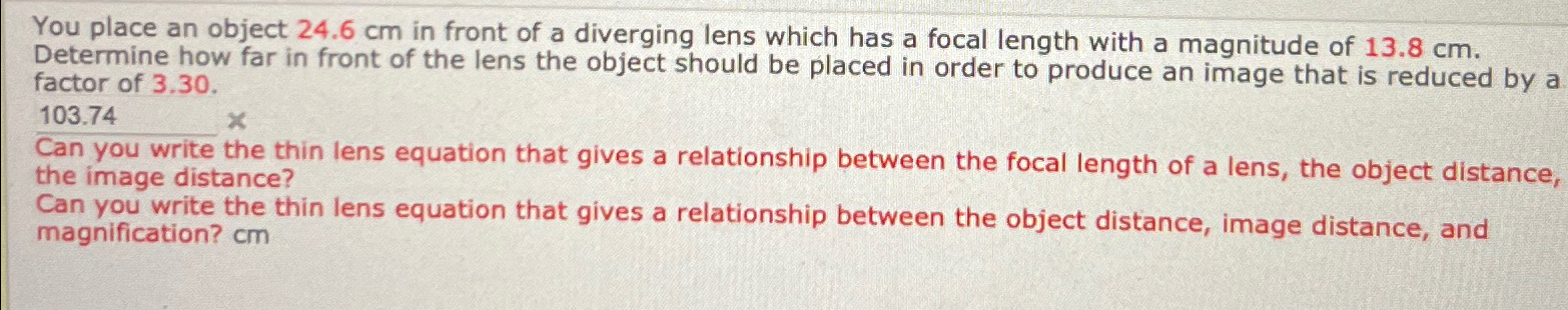 Solved You place an object 24.6cm ﻿in front of a diverging | Chegg.com