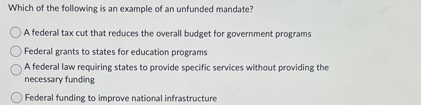 Solved Which of the following is an example of an unfunded | Chegg.com