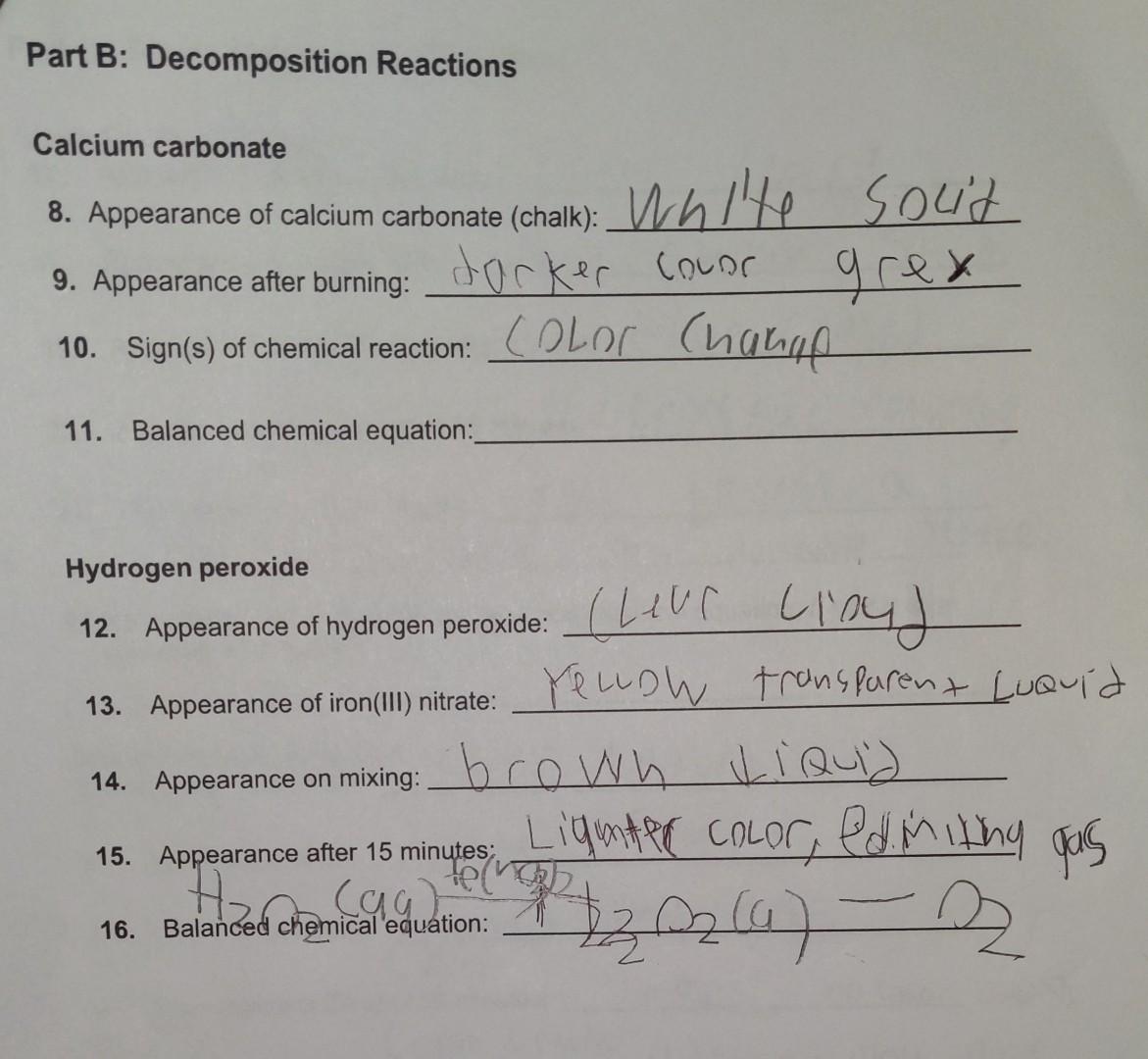 Solved Experiment 5: Types of Chemical Reactions DATA SHEET | Chegg.com