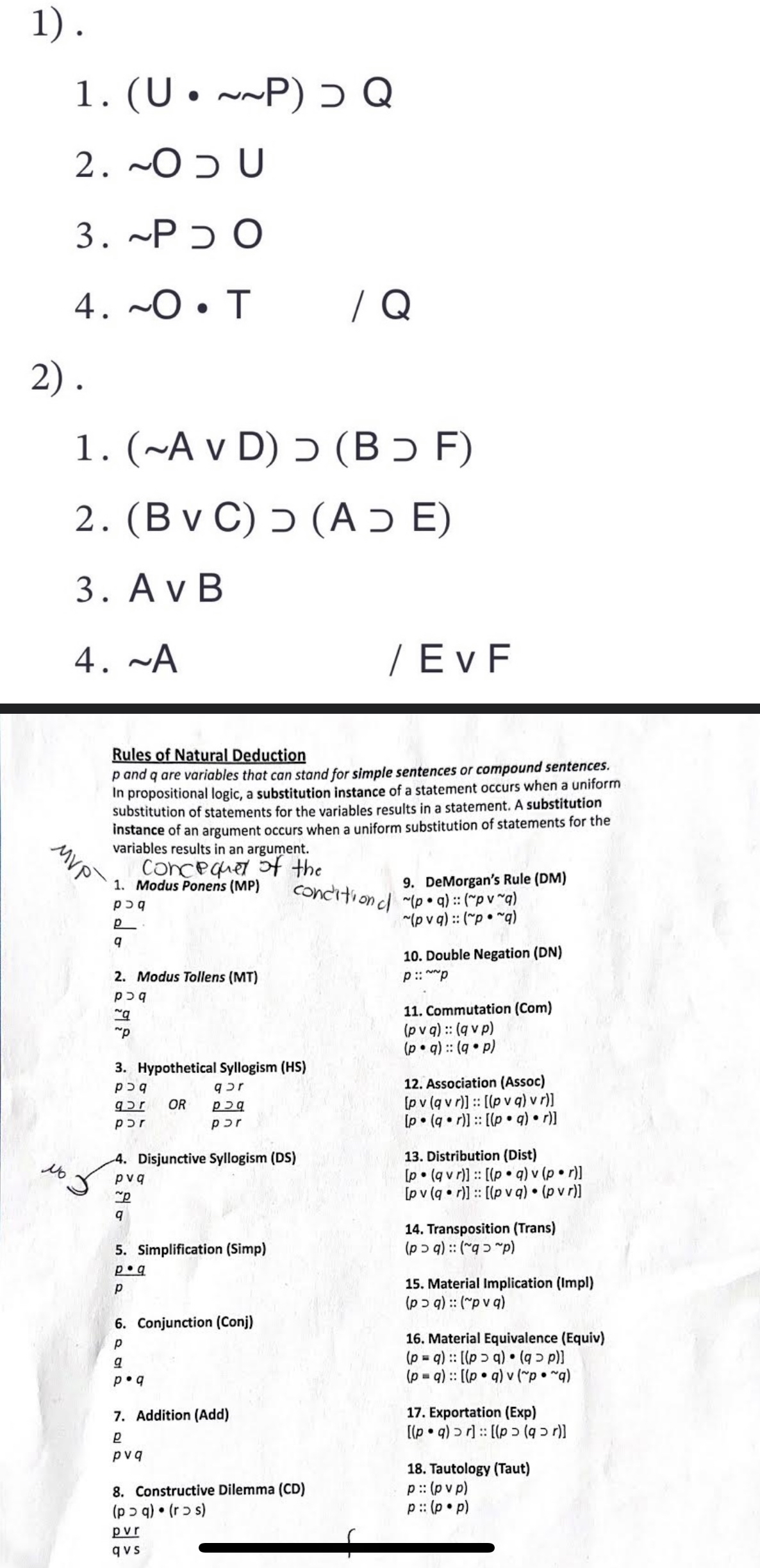 Solved Please only use the first 8 ﻿rules of deduction to | Chegg.com