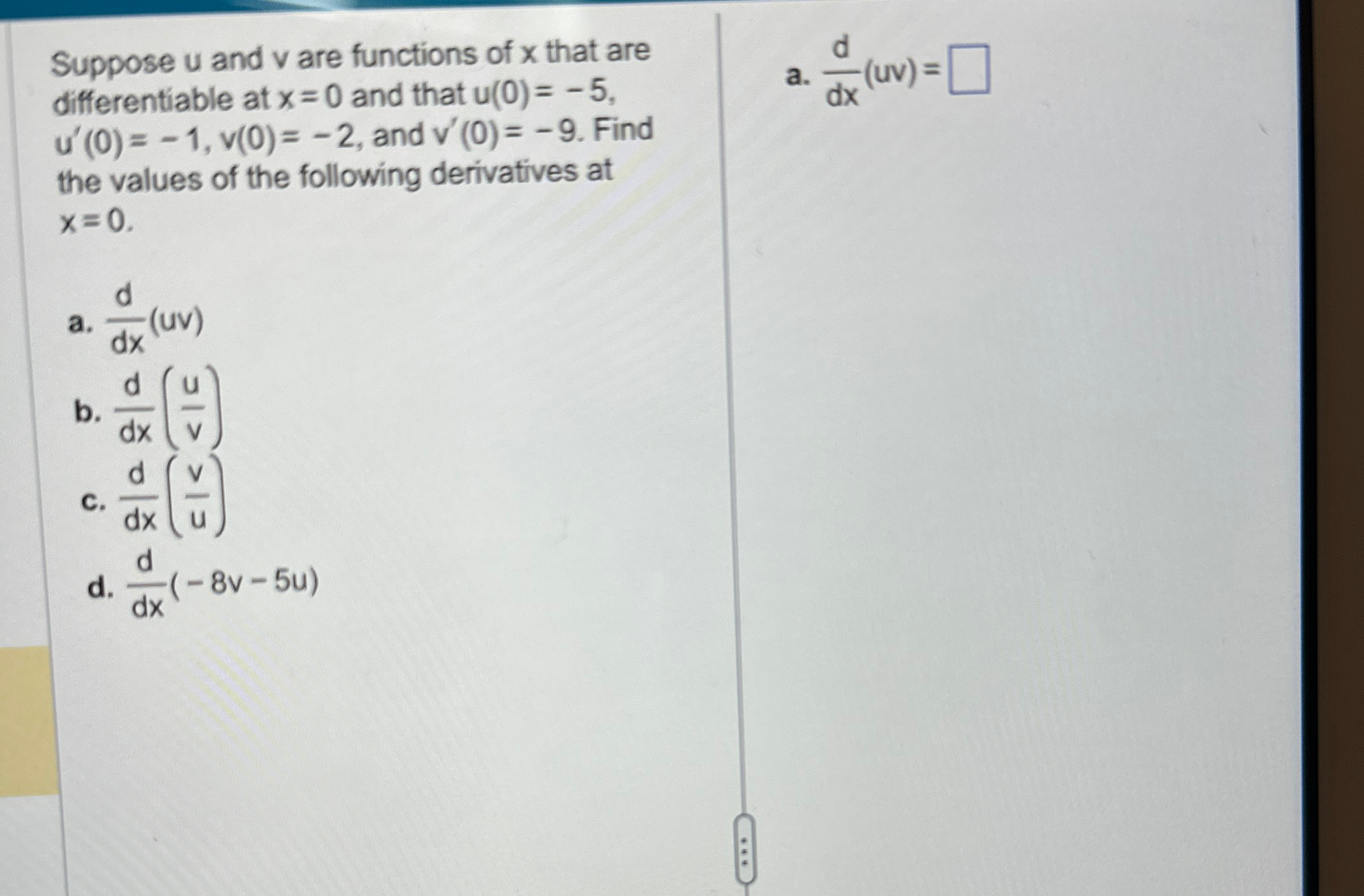 Solved Suppose u ﻿and v ﻿are functions of x ﻿that are | Chegg.com