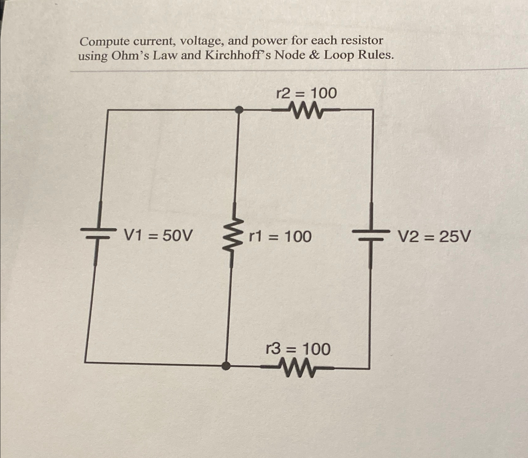 Solved Compute current, voltage, and power for each resistor | Chegg.com