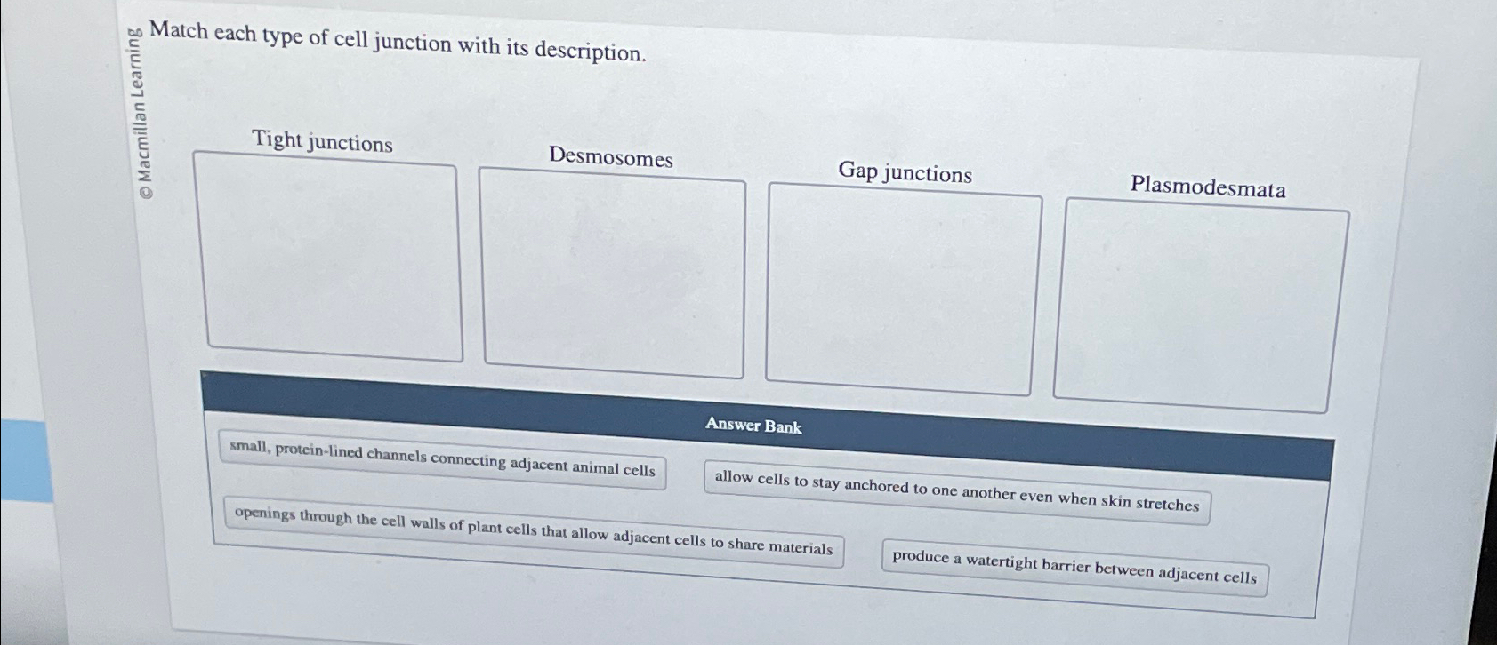 Solved Match each type of cell junction with its | Chegg.com