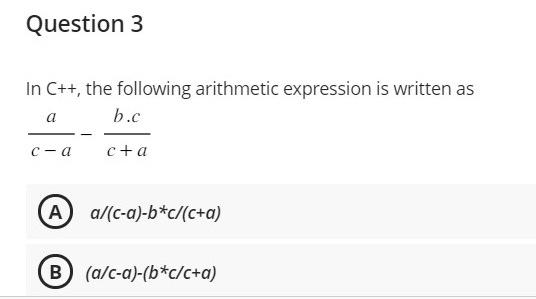 Solved In C++, the following arithmetic expression is | Chegg.com