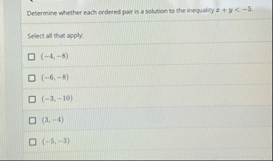 Solved Determine whether each ordered pair is a solution to | Chegg.com