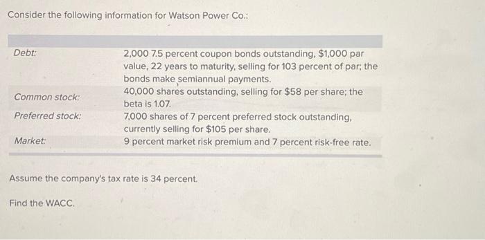 Solved Consider the following information for Watson Power | Chegg.com