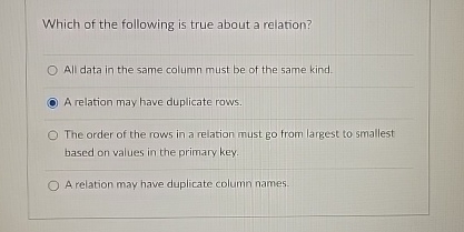 Solved Which of the following is true about a relation?All | Chegg.com