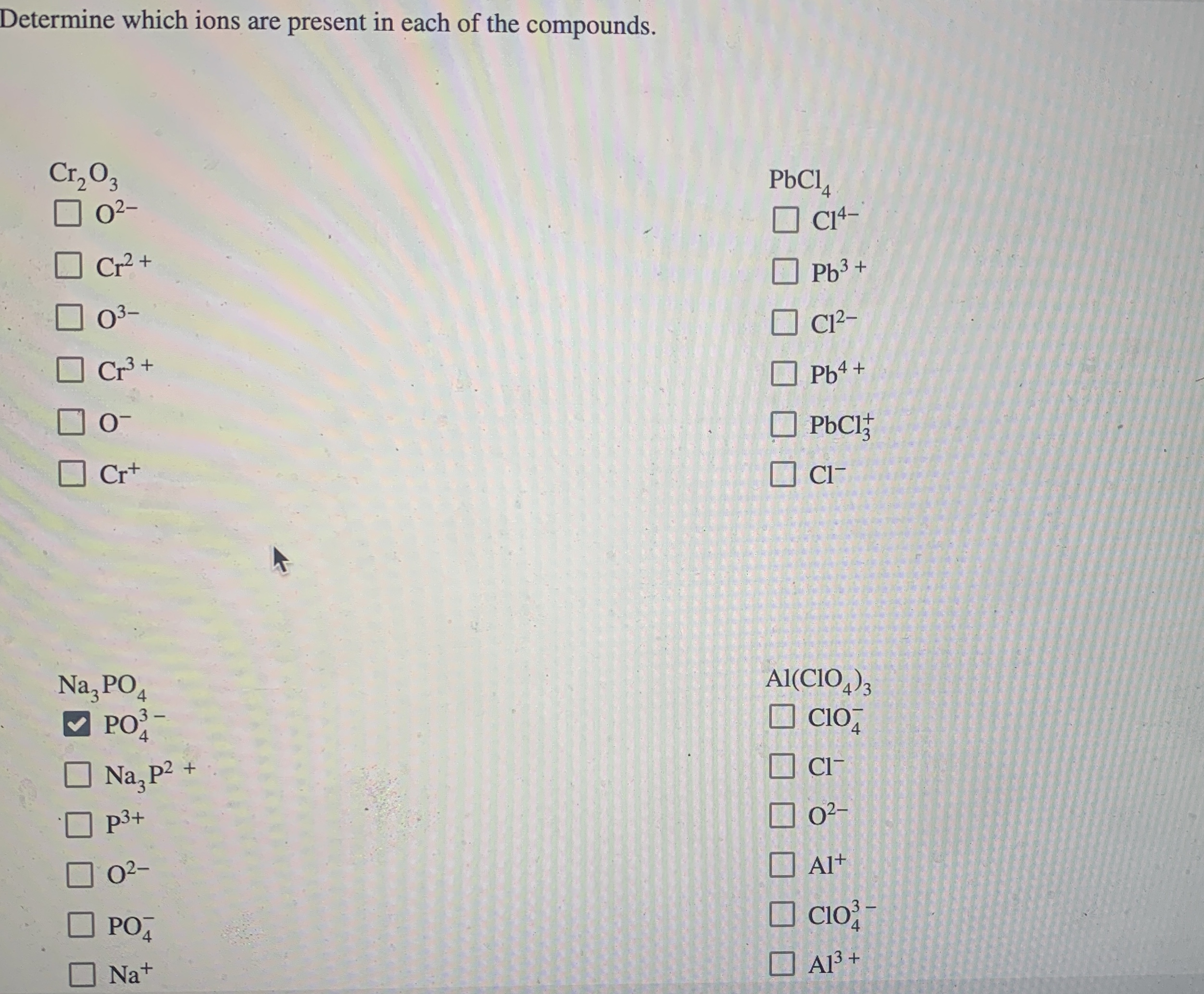 Solved Determine which ions are present in each of the | Chegg.com