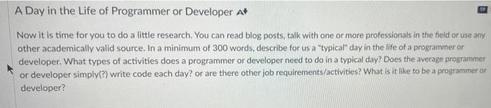Solved A Day in the Life of Programmer or Developer At Now | Chegg.com