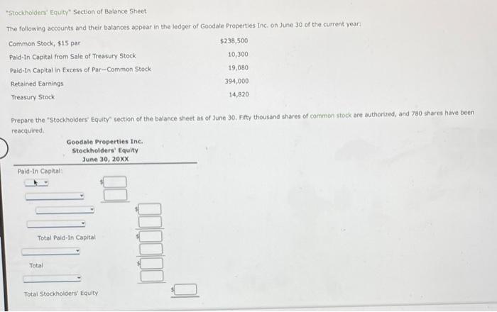 Solved Stockholders' Equity Section of Balance Sheet The | Chegg.com