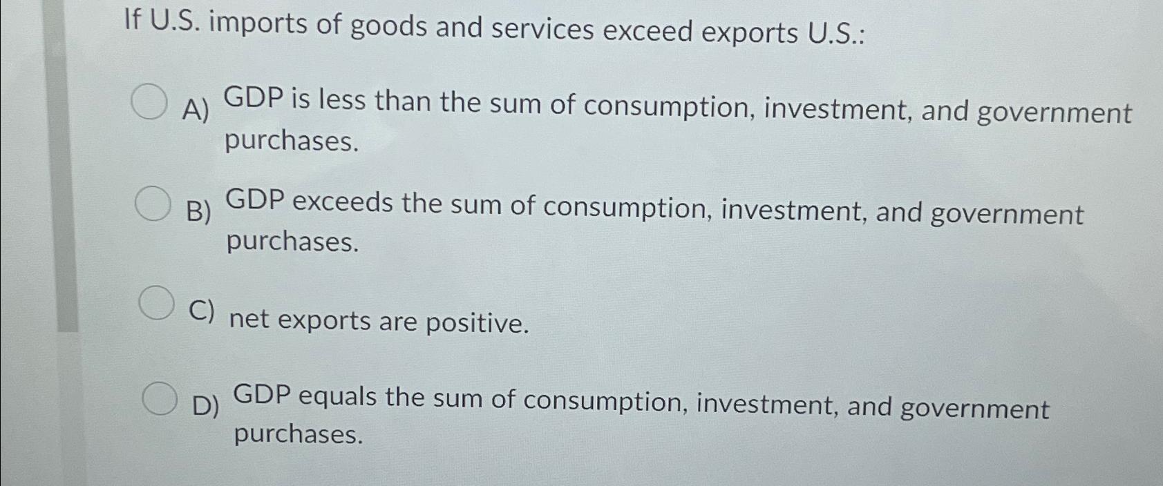 Solved If U.S. ﻿imports of goods and services exceed exports | Chegg.com