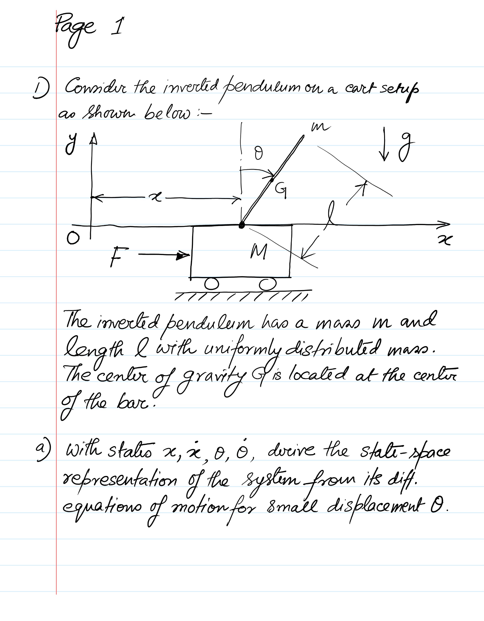 Solved Page 1Consider the invertid pendulum on a cart | Chegg.com