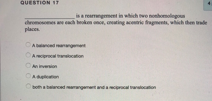 Solved "QUESTION 16 If a crossover occurs in an inversion | Chegg.com